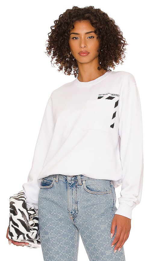 OFF-WHITE Diagonal Pocket Regular Crewneck in White & Black | REVOLVE