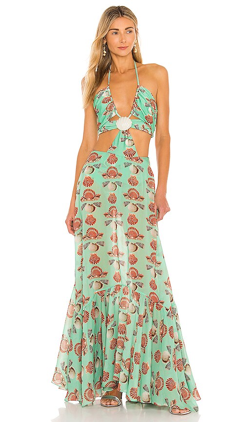 PatBO Seashell Cutout Beach Dress in Sea Green | REVOLVE