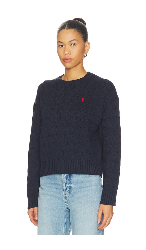 Polo Ralph Lauren Womens Hunter Navy Logo-embroidery Cable-knit Wool ...