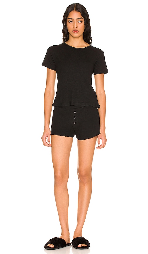 Plush Micro Thermal Pajama Set in Black | REVOLVE