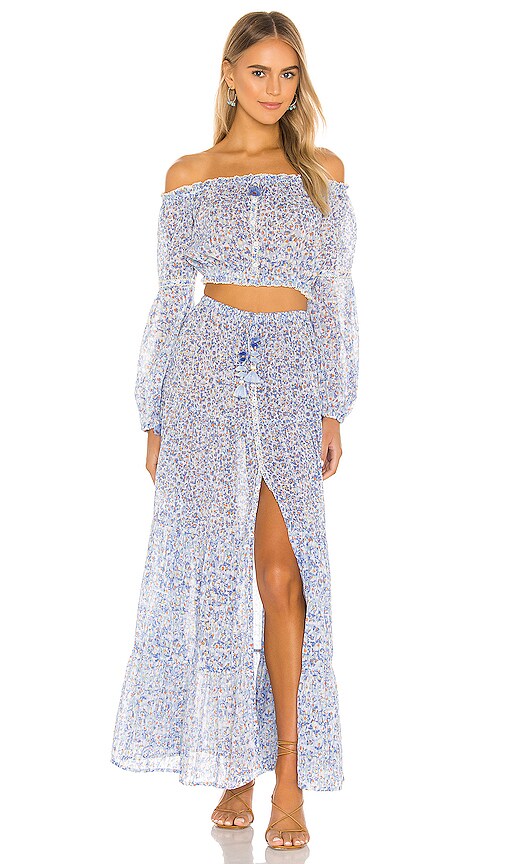 Poupette St Barth Triny Panelled Maxi Skirt in Blue Iris | REVOLVE