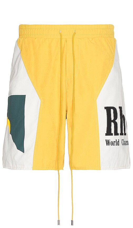 Rhude Panel Logo Short in Mustard & White | REVOLVE