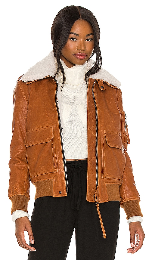 SAM. Fur Amelia Leather Bomber Jacket in Saddle | REVOLVE