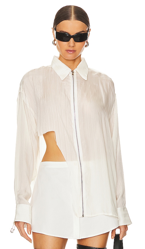 SAMI MIRO VINTAGE Undone Zip Up Collared Shirt in White | REVOLVE
