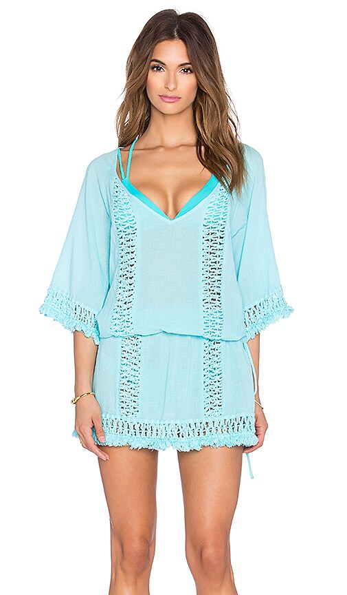 SOFIA by ViX Crochet Caftan in Solid Blue Lagoon | REVOLVE
