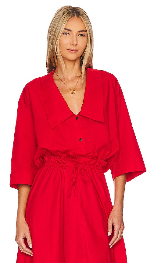 SWF Cropped Flat Collar Shirt in Red | REVOLVE
