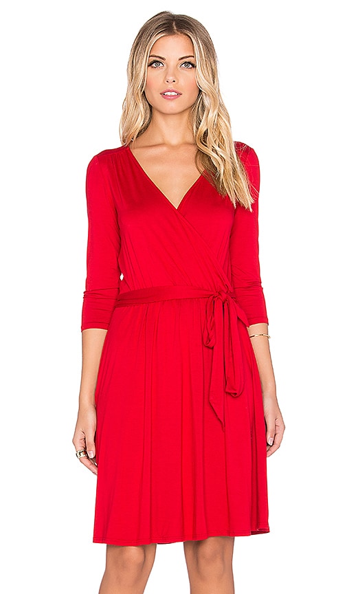 three dots 3/4 Sleeve Wrap Dress in Red Graffiti | REVOLVE