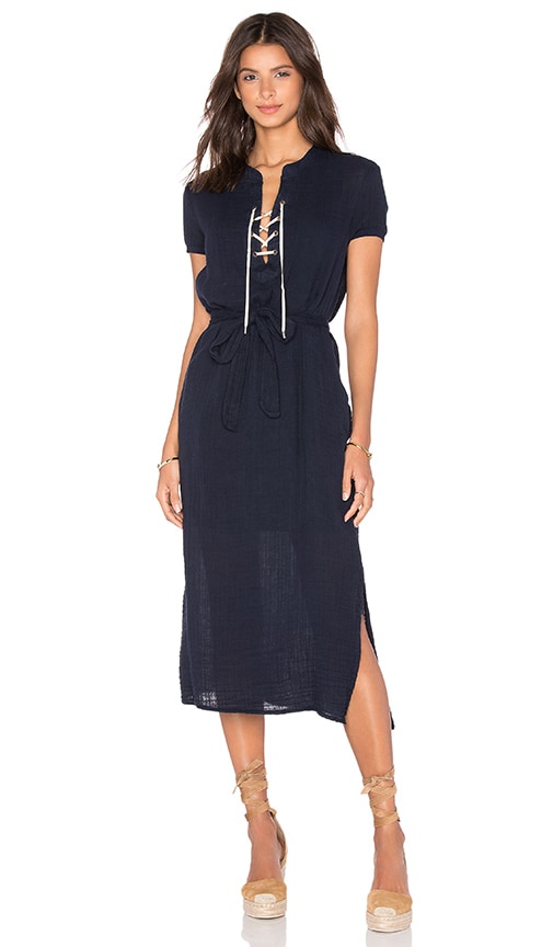 three dots Abby Lace-Up Dress in Night Iris | REVOLVE