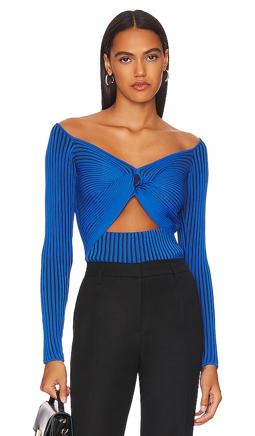 AMUR Levona Cut Out Top in Navy & Canal Blue | REVOLVE