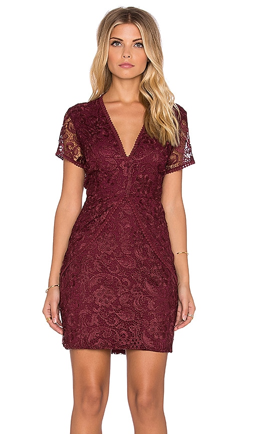 WAYF Lace Mini Dress in Burgundy | REVOLVE