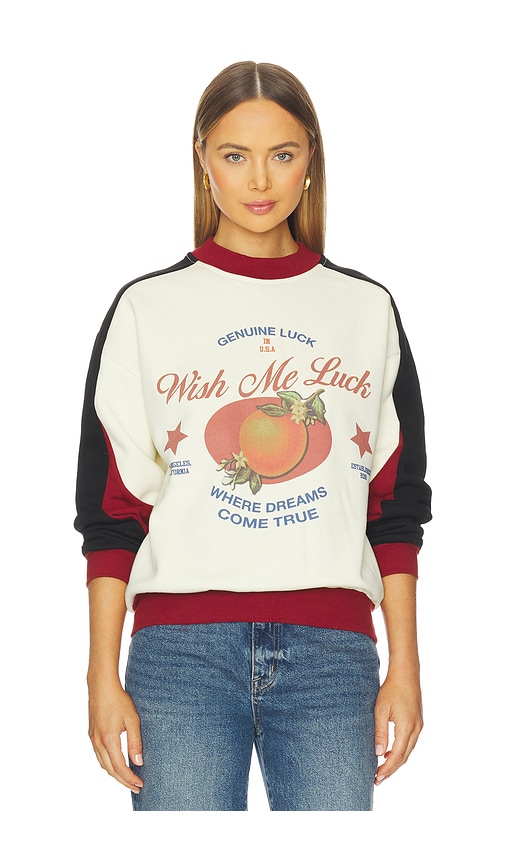 Wish Me Luck Genuine Luck Crewneck Sweater in Black & Burgundy | REVOLVE