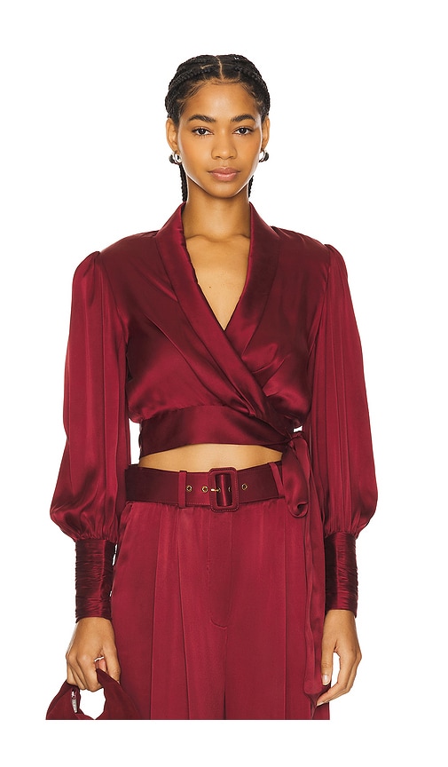 Zimmermann Silk Wrap Top in Burgundy | REVOLVE