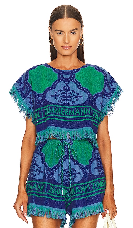 Zimmermann Tiggy Terry Crop Top In Blue And Green Revolve