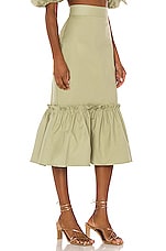 ADRIANA DEGREAS Muguet Solid Ruffle Midi Skirt in Green | REVOLVE