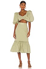 ADRIANA DEGREAS Muguet Solid Ruffle Midi Skirt in Green | REVOLVE