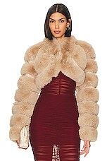 Adrienne Landau Faux Fox Fur Short Jacket in Camel | REVOLVE