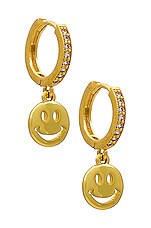 Alexa Leigh Smiley Crystal Huggies in Gold | REVOLVE