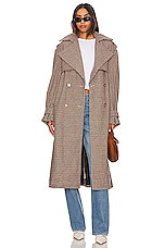 Bardot Oversized Check Trench in Burgundy Check | REVOLVE