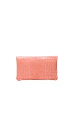 Clare V. Foldover Clutch in Coral Croco | REVOLVE