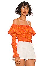 CAROLINE CONSTAS Lydia Top in Salmon & Orange Polka Dot | REVOLVE