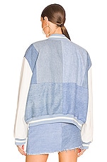 EB Denim Varsity Jacket in Light Blue and Ivory | REVOLVE