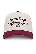 Eleven Eleven Sporting Club Script Cap in Beige & Maroon | REVOLVE