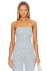 Ena Pelly Diana Denim Bustier in Ice Blue Stripe | REVOLVE