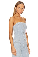 Ena Pelly Diana Denim Bustier in Ice Blue Stripe | REVOLVE