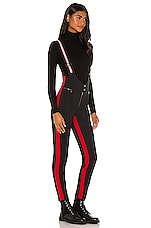 Erin Snow Zuma Stripe Suspender Pant in Black & Cherry | REVOLVE