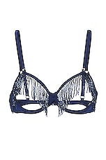 fleur du mal Beaded Fringe Ouvert Bra in Nighttime Blue | REVOLVE