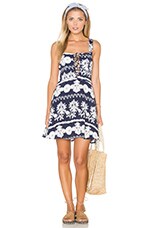 FLYNN SKYE Leila Lace Up Dress in Vintage Navy | REVOLVE