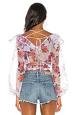 For Love & Lemons X REVOLVE Ruffle Wrap Top in Pink & Blue Floral | REVOLVE