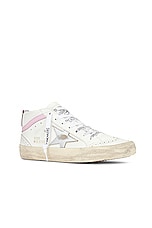 Golden Goose Mid Star Sneaker in White, Silver, & Pink | REVOLVE
