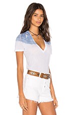 MONROW Basic V-Neck with Color Block Tie Dye in White | REVOLVE