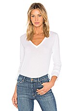 MONROW Jersey Long Sleeve V Neck Tee in White | REVOLVE