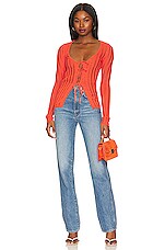 h:ours Marissa Sheer Rib Cardi with Ties in Tangerine | REVOLVE
