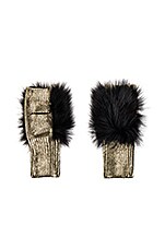 jocelyn Metallic Fingerless Fox Fur Mittens in Gold | REVOLVE