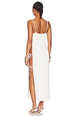 L'Academie Anor High Shine Tie Midi Dress in Creme | REVOLVE