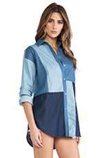 Line & Dot Mixed Media Shirt Dress in Mixed Denim in Mix Denim | REVOLVE