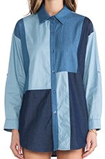 Line & Dot Mixed Media Shirt Dress in Mixed Denim in Mix Denim | REVOLVE