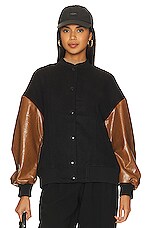 Line & Dot Varsity Jacket in Black & Camel | REVOLVE