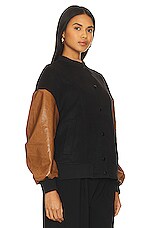Line & Dot Varsity Jacket in Black & Camel | REVOLVE