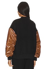 Line & Dot Varsity Jacket in Black & Camel | REVOLVE