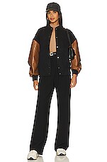 Line & Dot Varsity Jacket in Black & Camel | REVOLVE