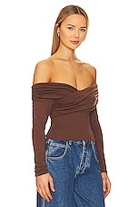 Line & Dot Cocoa Off Shoulder Top in Cocoa | REVOLVE