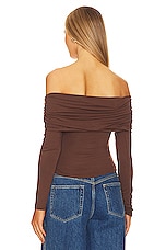 Line & Dot Cocoa Off Shoulder Top in Cocoa | REVOLVE