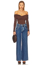 Line & Dot Cocoa Off Shoulder Top in Cocoa | REVOLVE