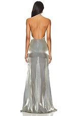 Lapointe Metallic Organza Halter Open Back Gown in Steel | REVOLVE