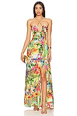 Luli Fama Birds Of Paradise Bandeau Cut Out Front Slit Dress in ...