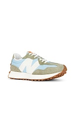 New Balance 327 in Dark Olivine & Chrome Blue | REVOLVE